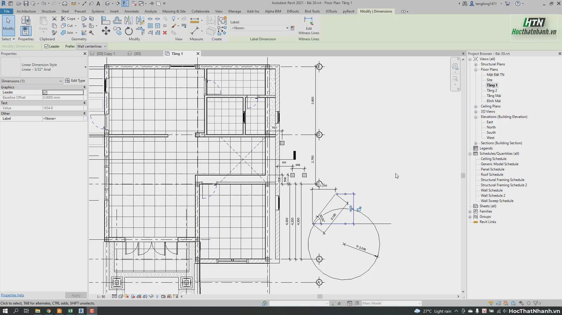Hướng dẫn sử dụng Dimensions trong Revit để ghi kích thước nhanh và ...