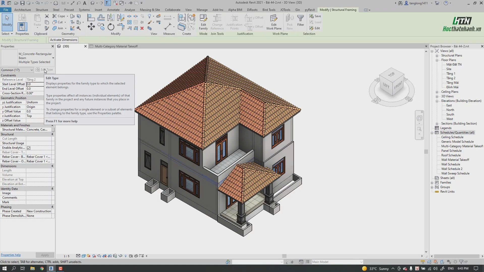 Bảng thống kê trong Revit P2 – bí quyết tạo material take-off chuẩn ...
