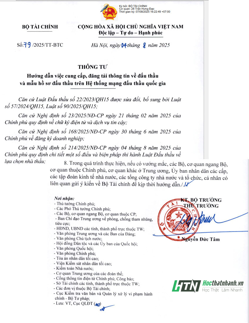 Thông tư 79/2025/TT-BTC về đấu thầu qua mạng thay thế Thông tư 22/2024 ...